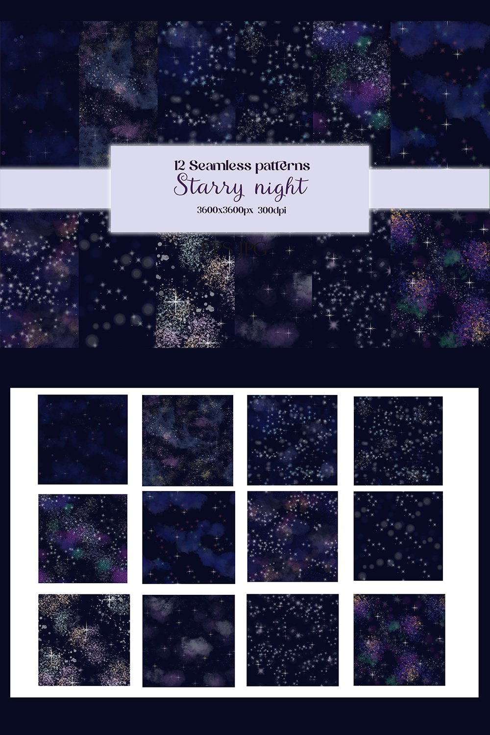Starry night seamless patterns, digital papers