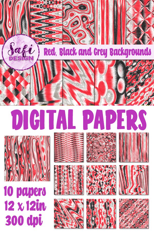 Digital Paper - Red, Black and Grey Backgrounds