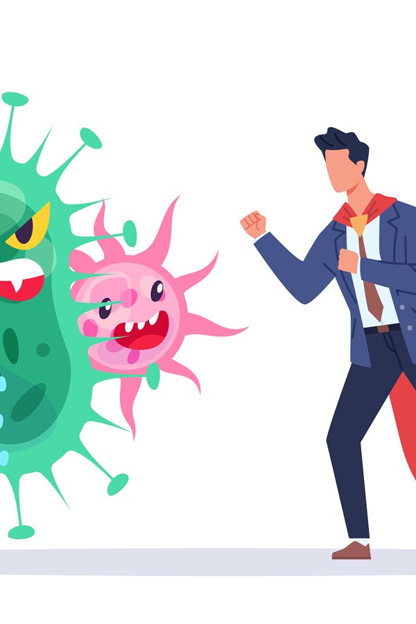 Fight against viruses. Countering viruses. Man in superhero