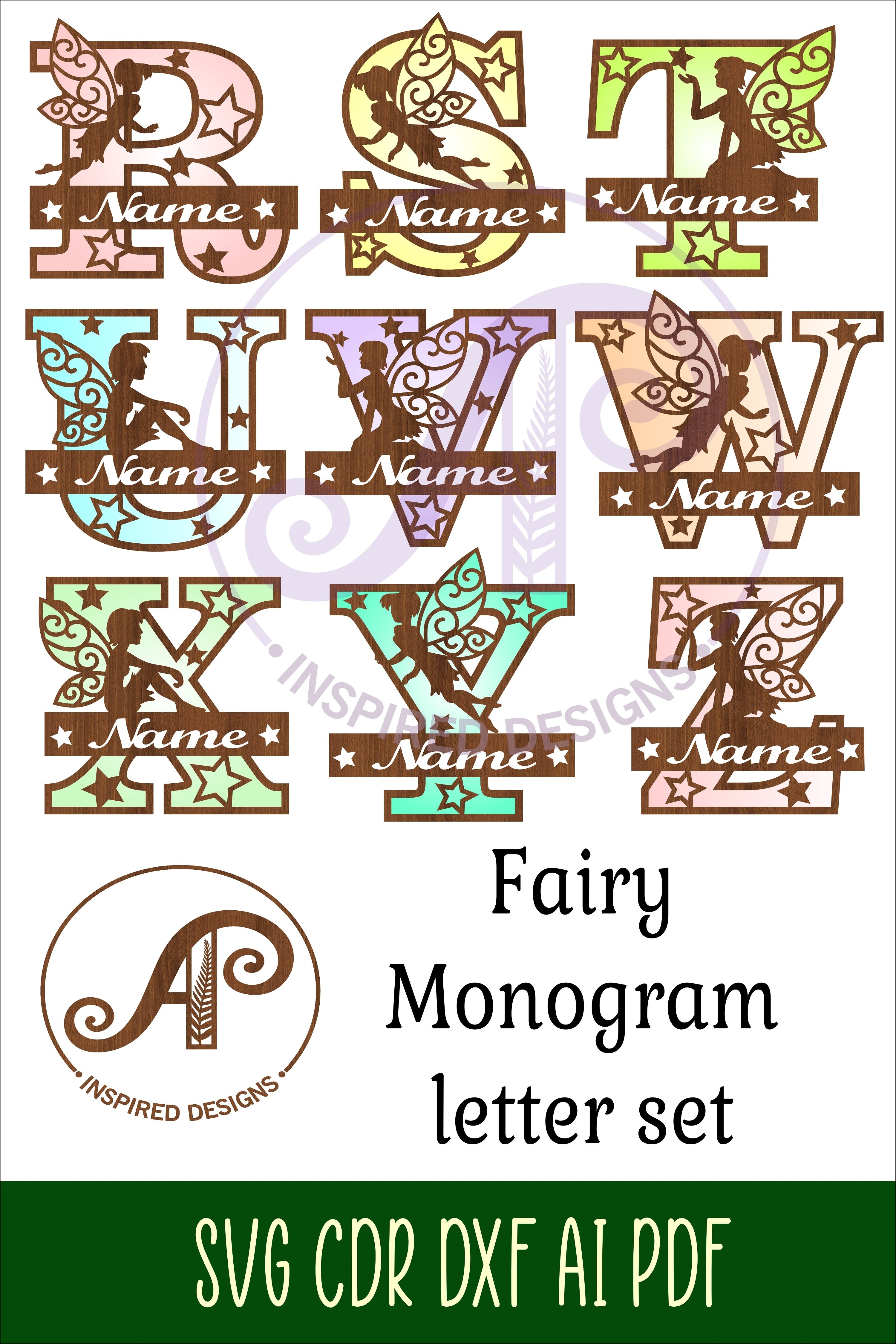 Fairy monogram letter Name signs 3 layer design