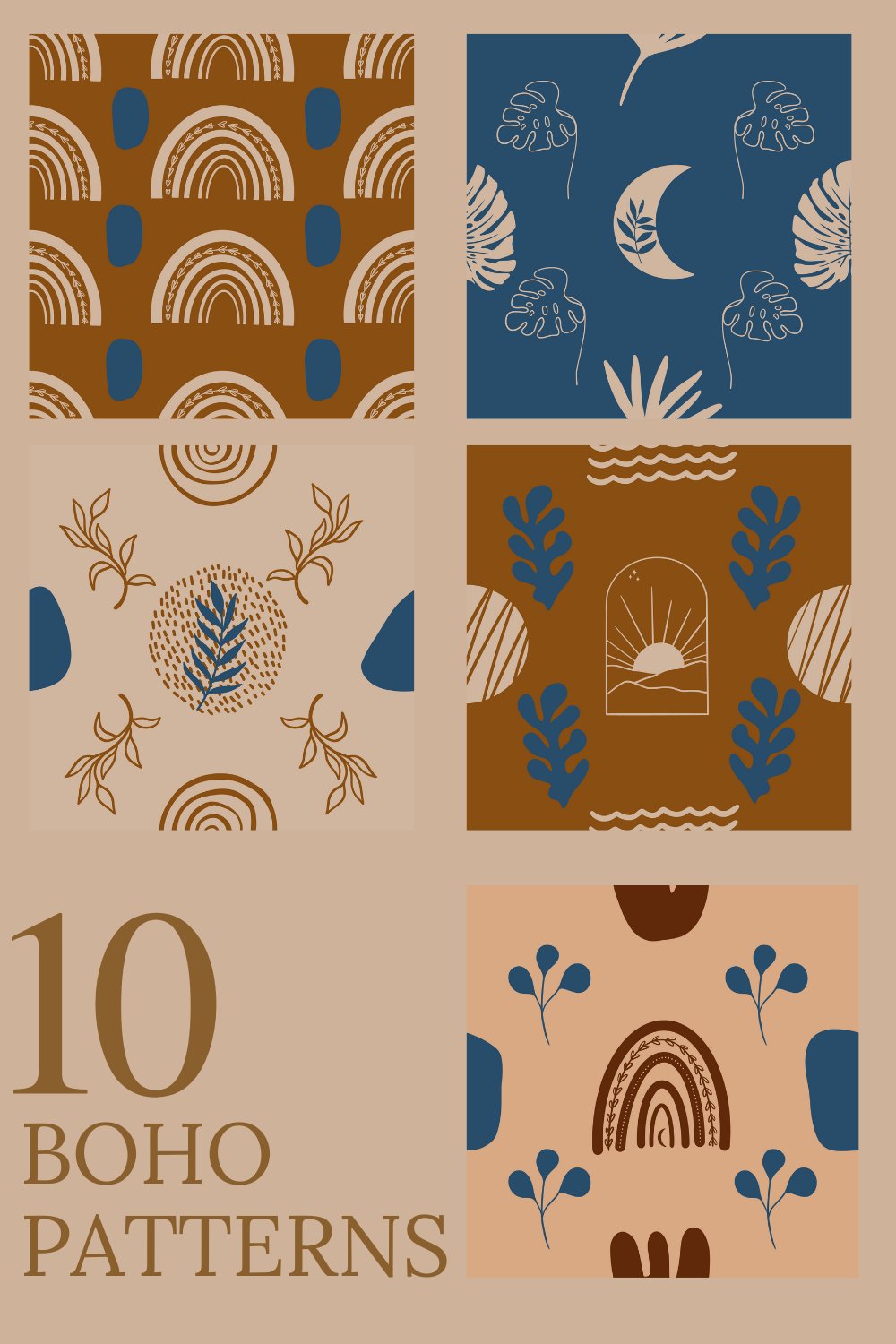 10 Retro 70s boho seamless papers, patterns background art