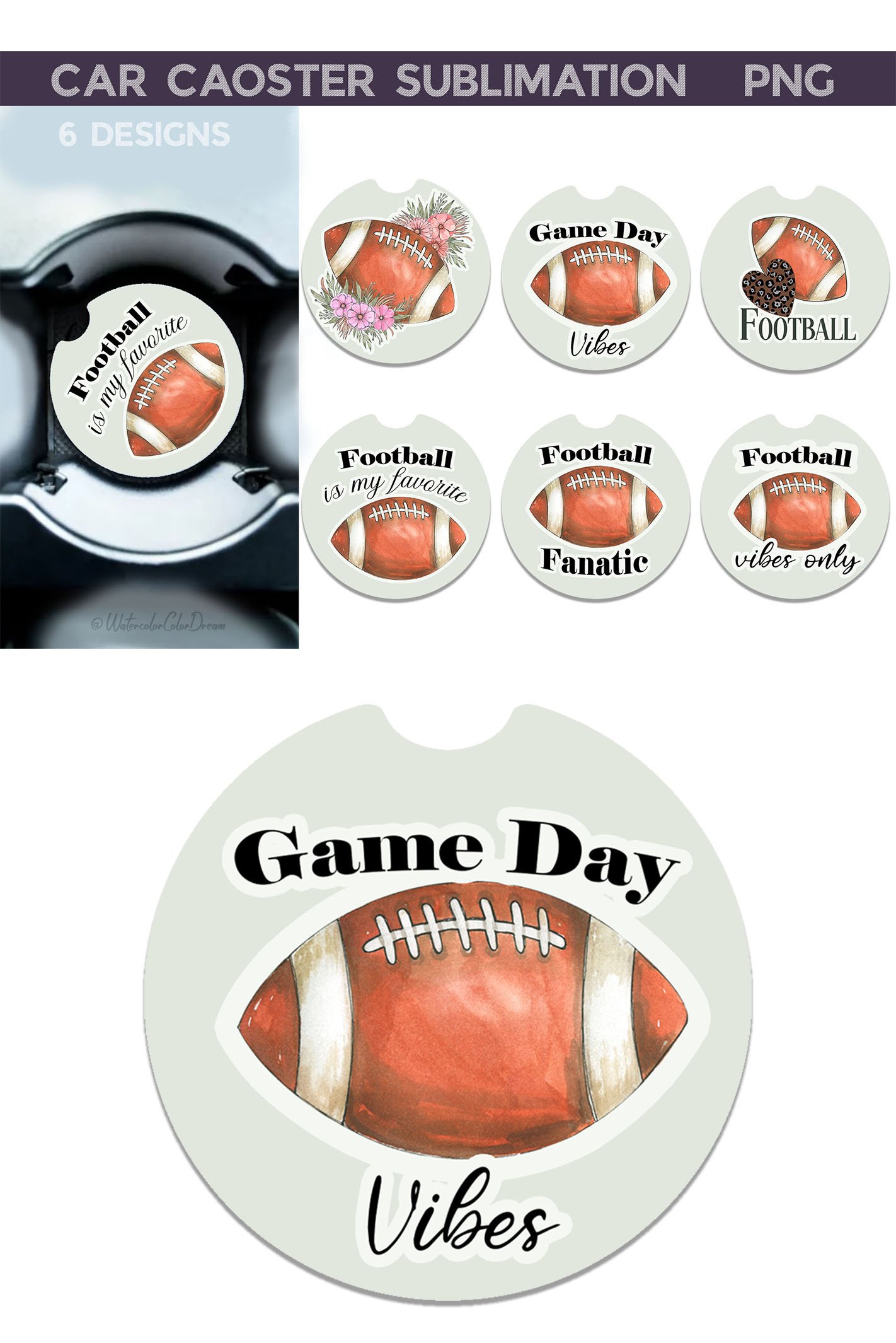 Football Car Coaster Bundle | Football Sublimation Designs