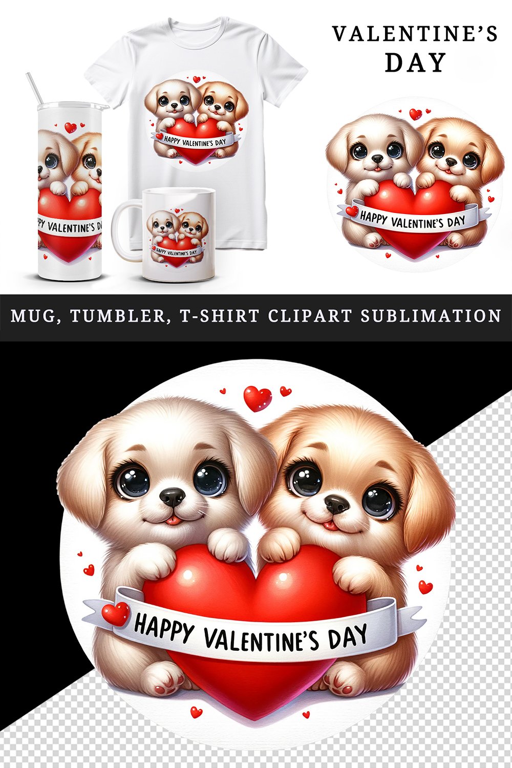 Valentine's Day dog tumbler mug wrap clipart sublimation png