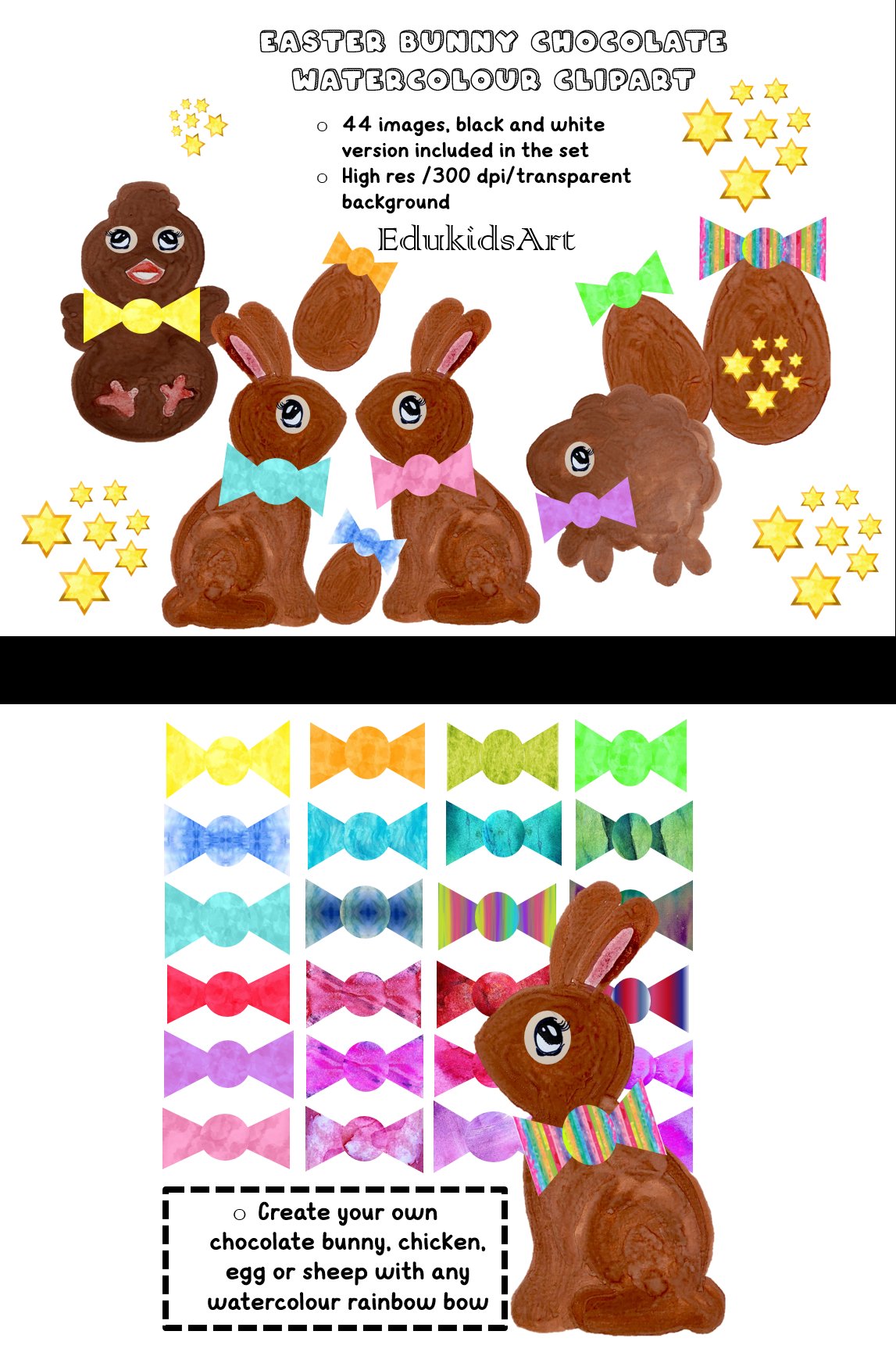 Easter bunny and eggs chocolate watercolour clipart