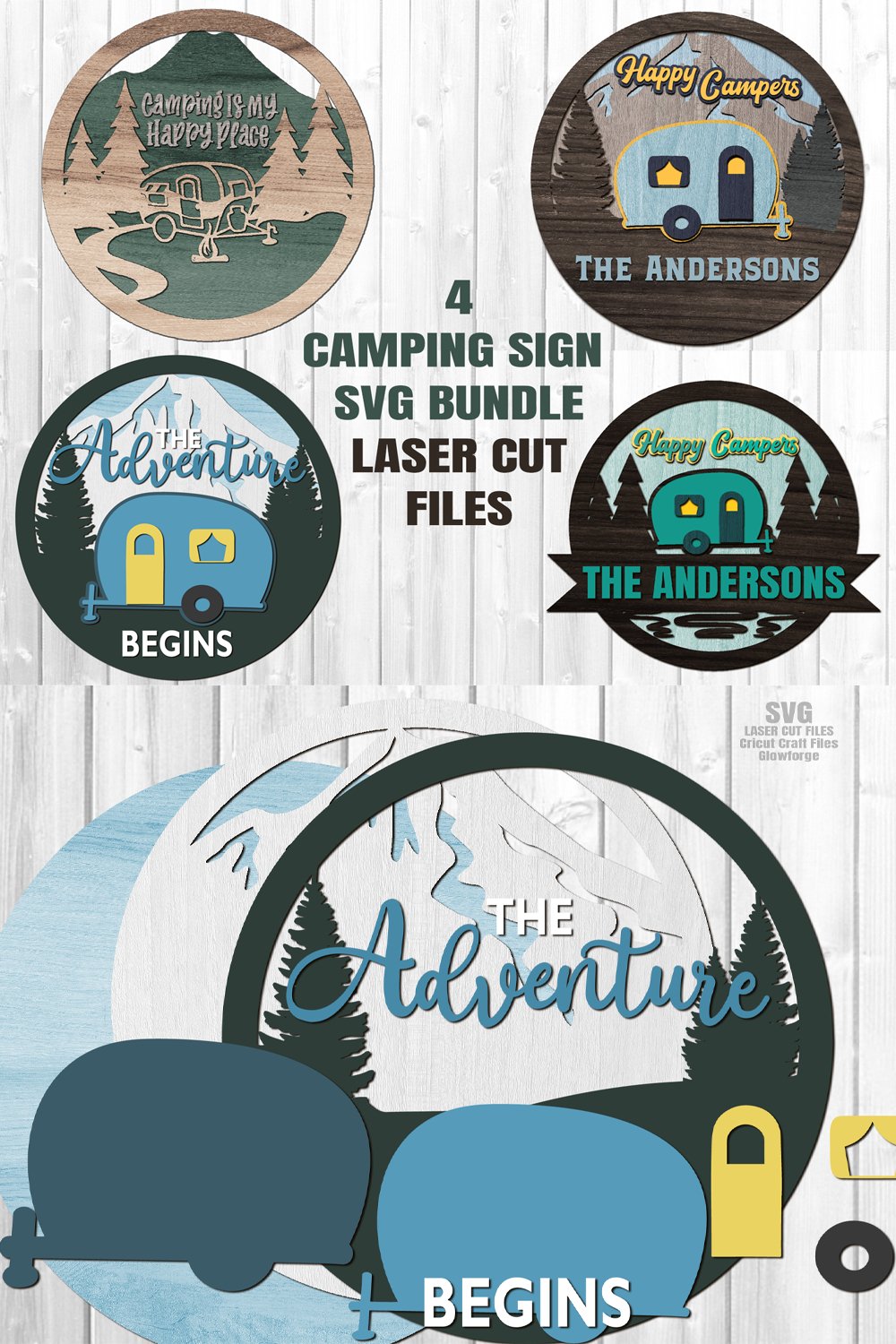 Adventure Camping Sign SVG Bundle | Monogram Camper SVG