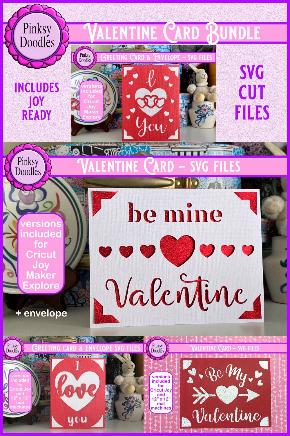 Valentines card bundle paper cut svg cut files