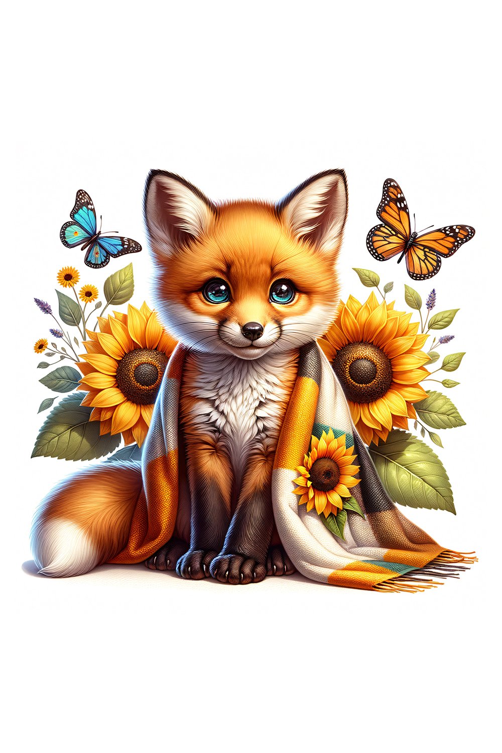 Cute Fox with Sunflowers JPG File (3550635)