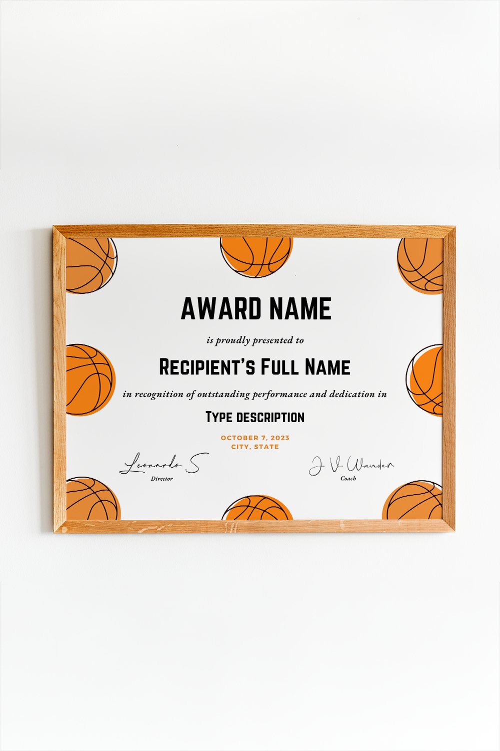 Editable Basketball Award Certificate template, printable