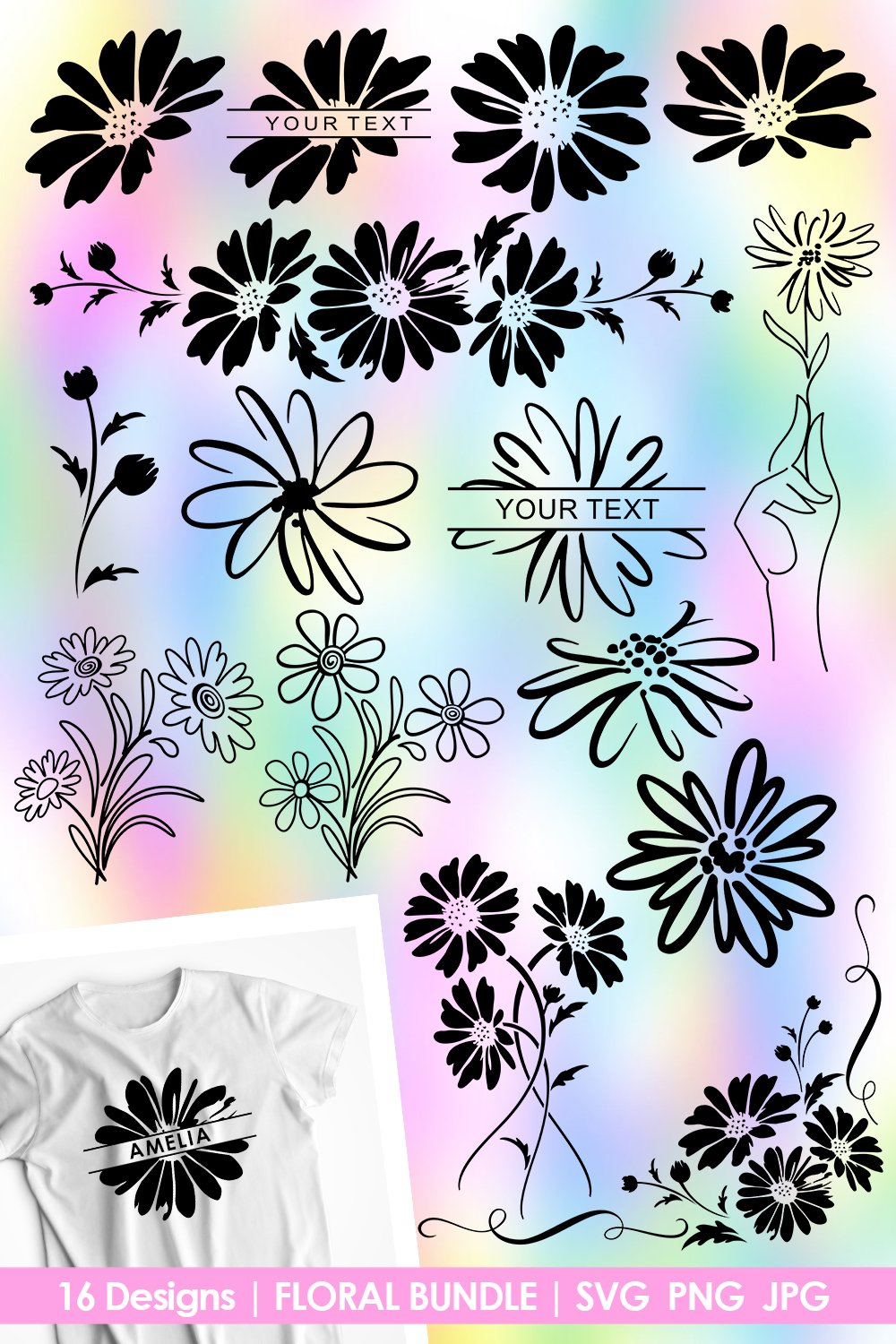 Daisy SVG Bundle, Floral SVG, Flower Split Monogram SVG PNG