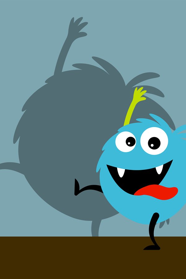 Blue happy monster with shadow