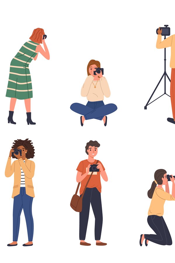 Professional photographers. Cartoon people with cameras, mal