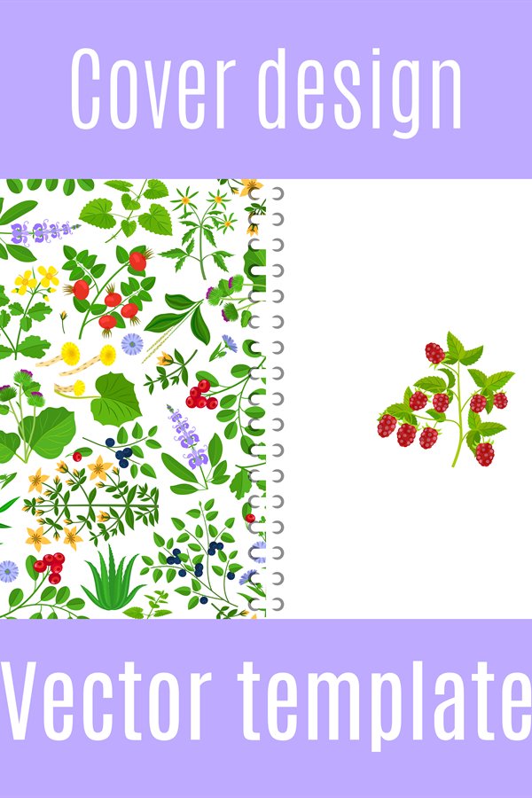 Cover design with herbs, berries pattern
