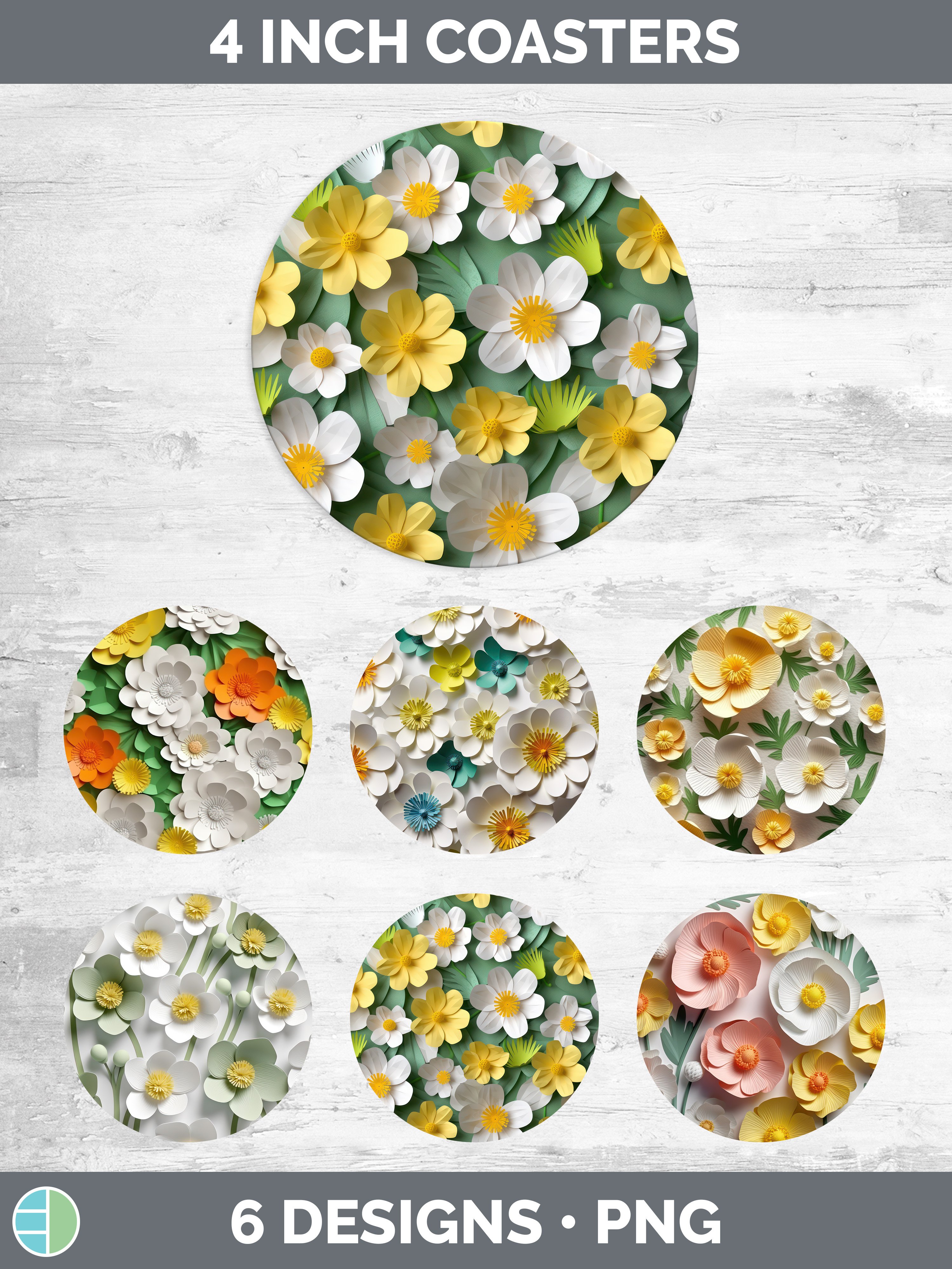 3D Paper Buttercup Flowers Round Coaster | Sublimation Coast