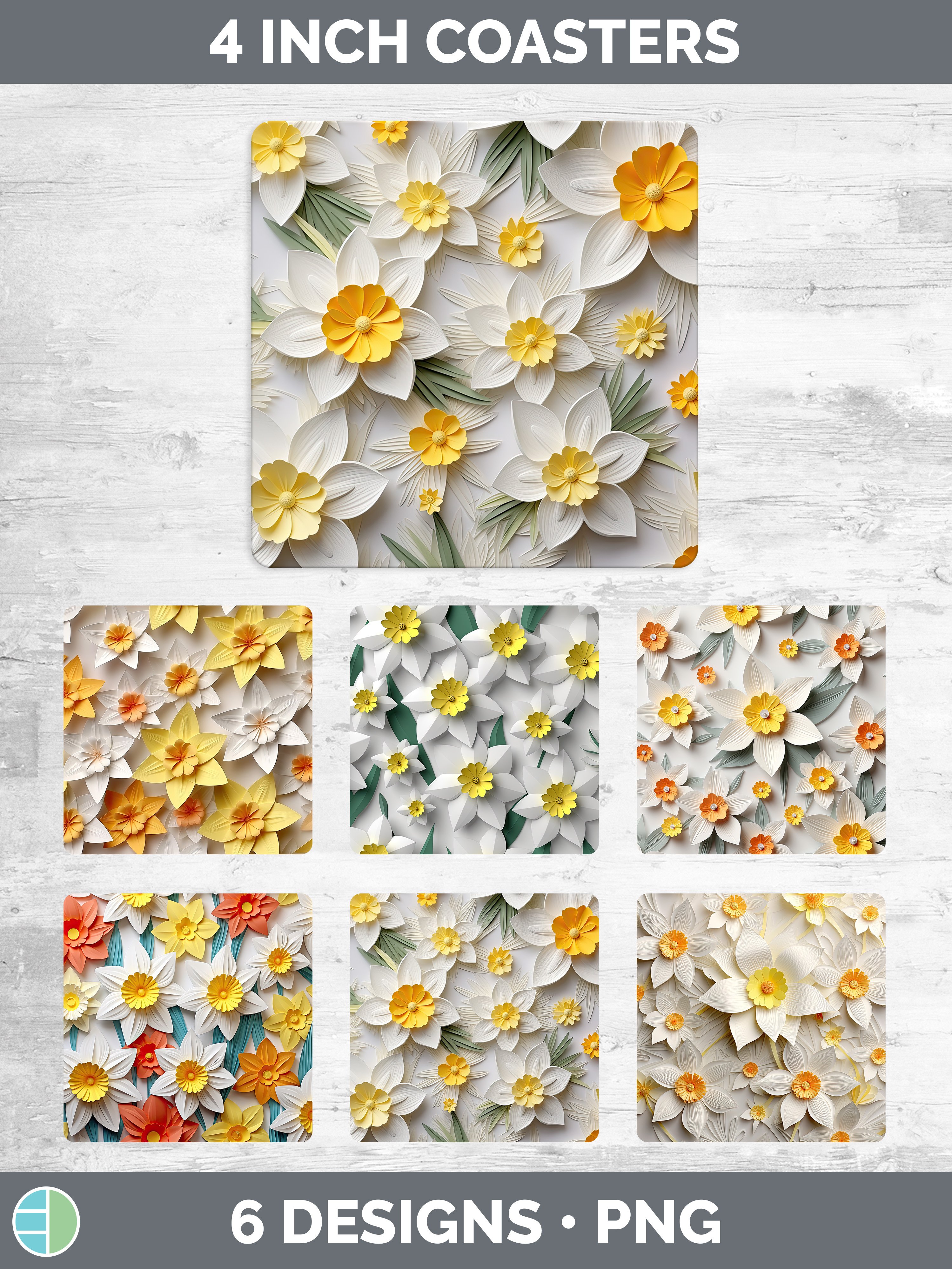 3D Paper Daffodil Flowers Square Coaster | Bundle Coaster De