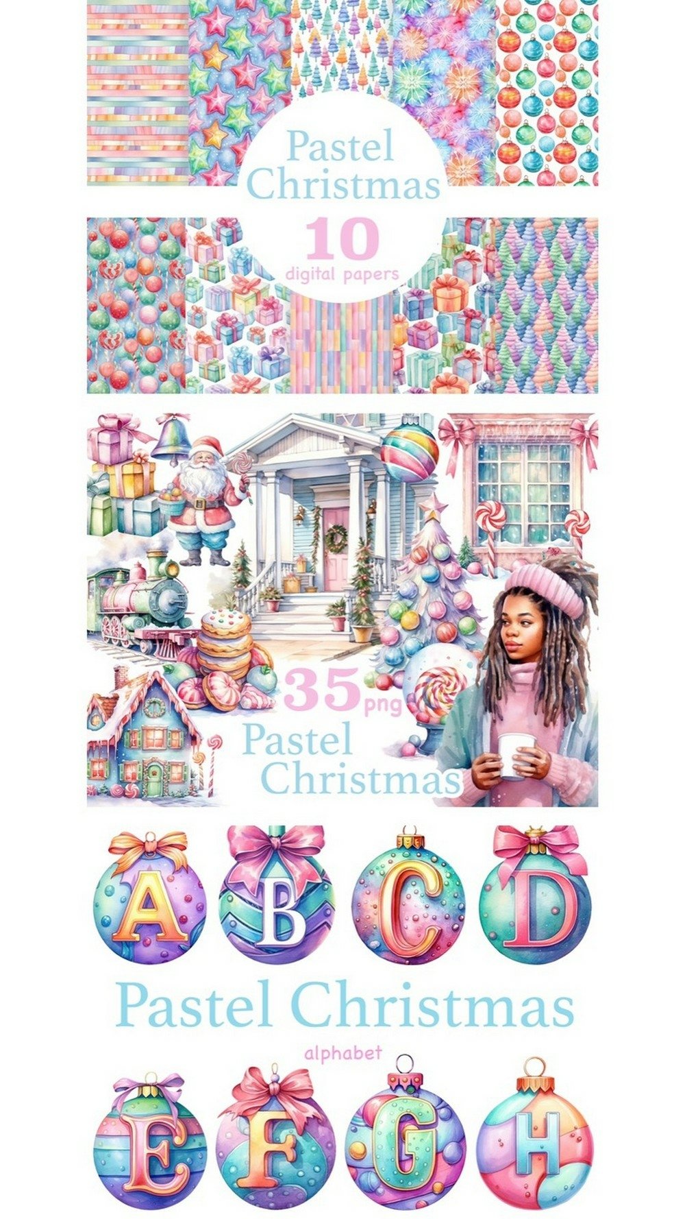 Pastel Christmas Clipart | Holiday Illustration Bundle