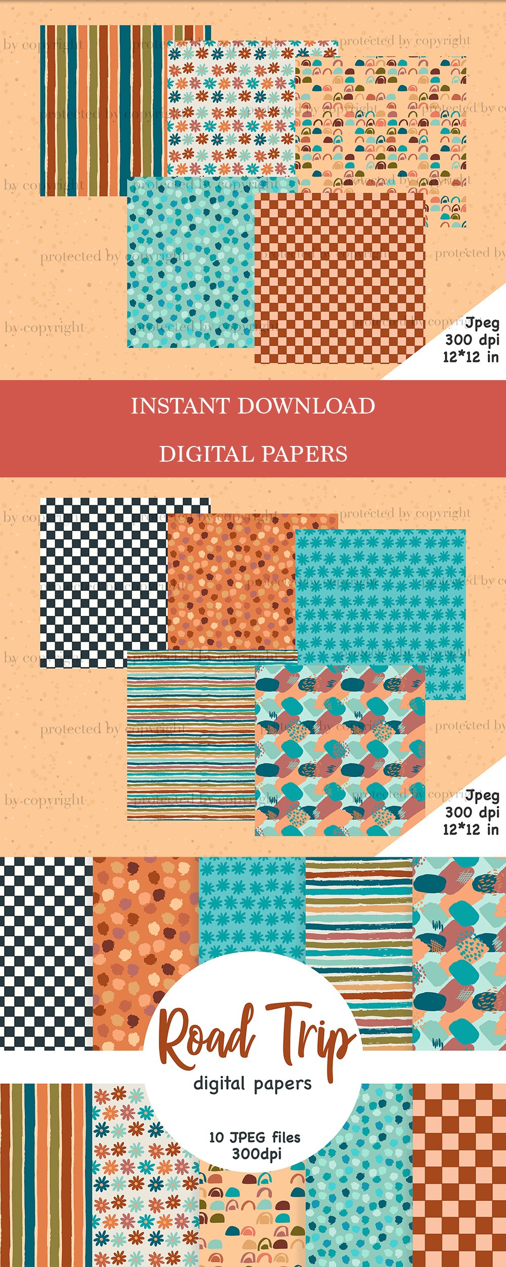 Road Trip Paper | Boho Digital Paper