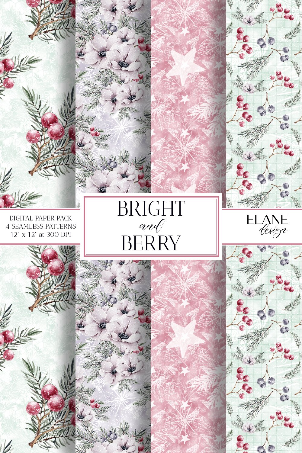 Christmas Digital Paper, Winter Floral Seamless (4243980)