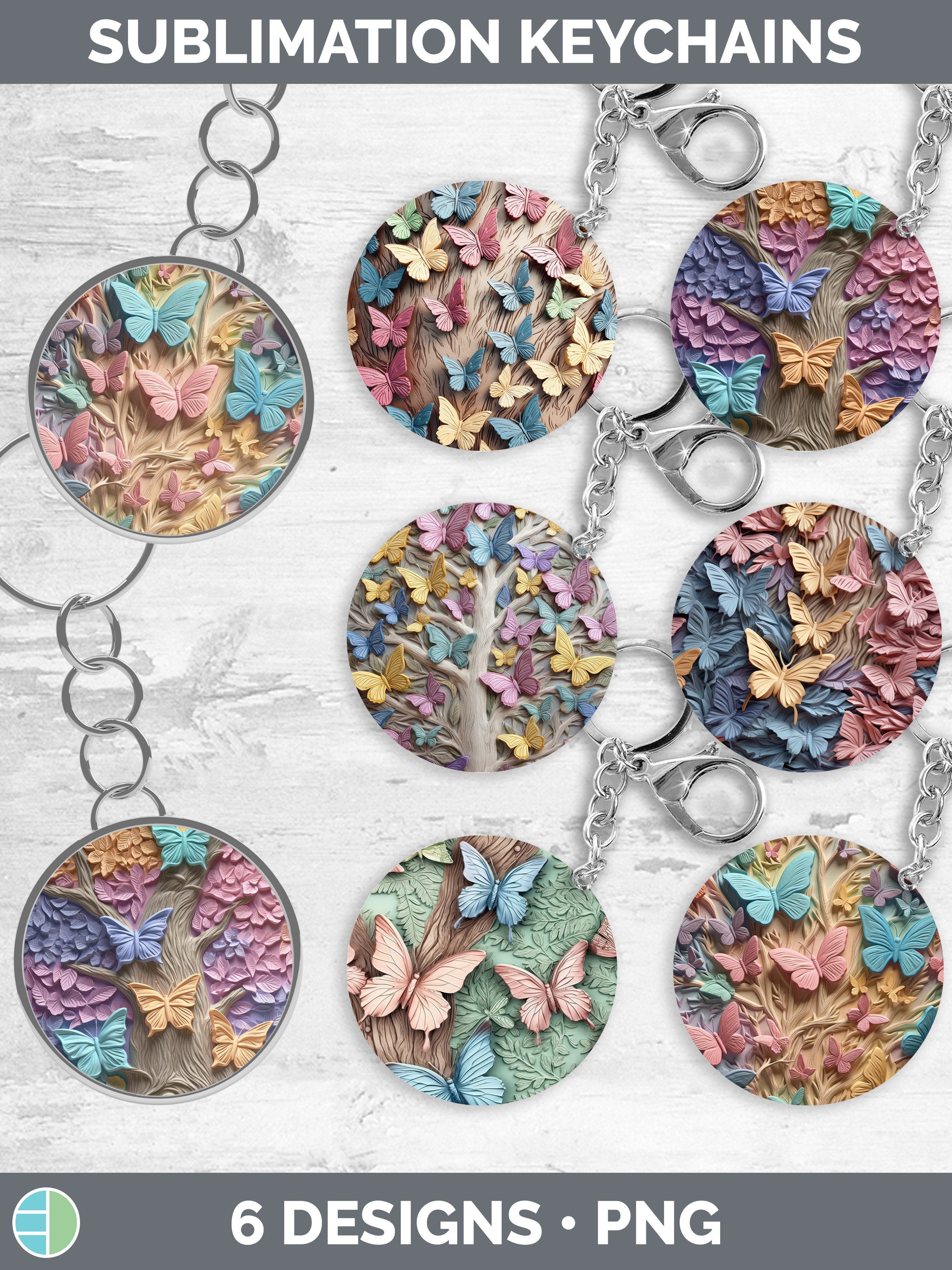 3D Butterflies Keychain | Sublimation Keyring Designs Bundle