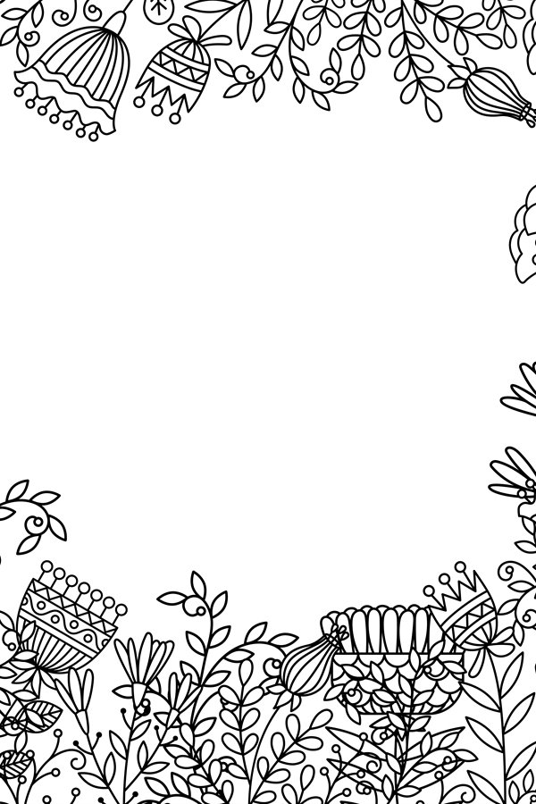 Coloring page with doodle flowers frame