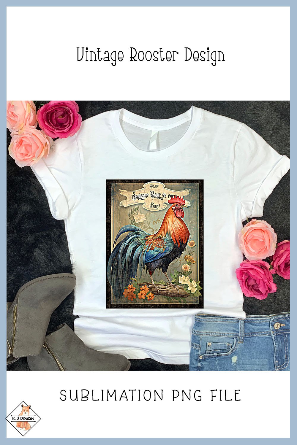 Vintage Rooster Sublimation Design | Farmyard