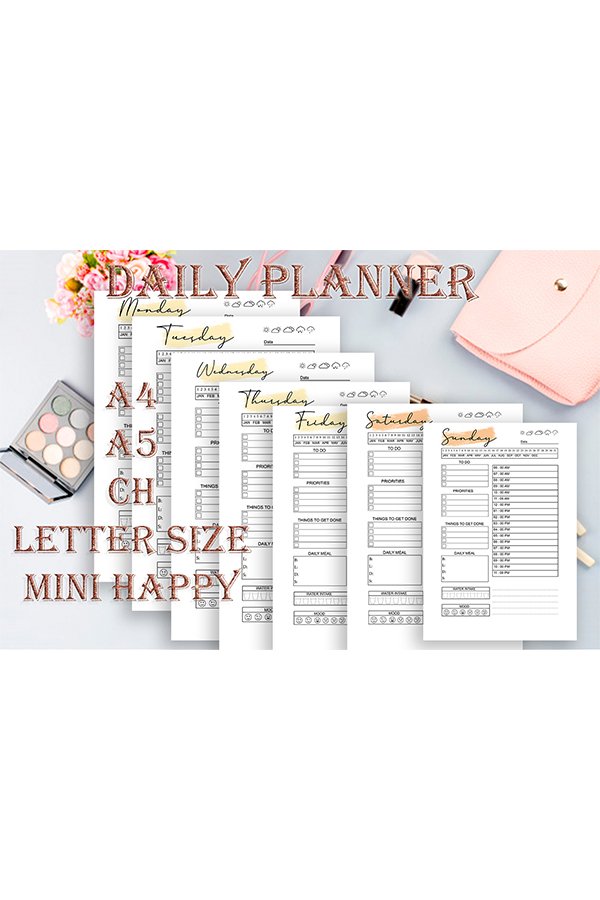Daily Planner Printable, Letter, A4, A5, HP, HP (1463599)