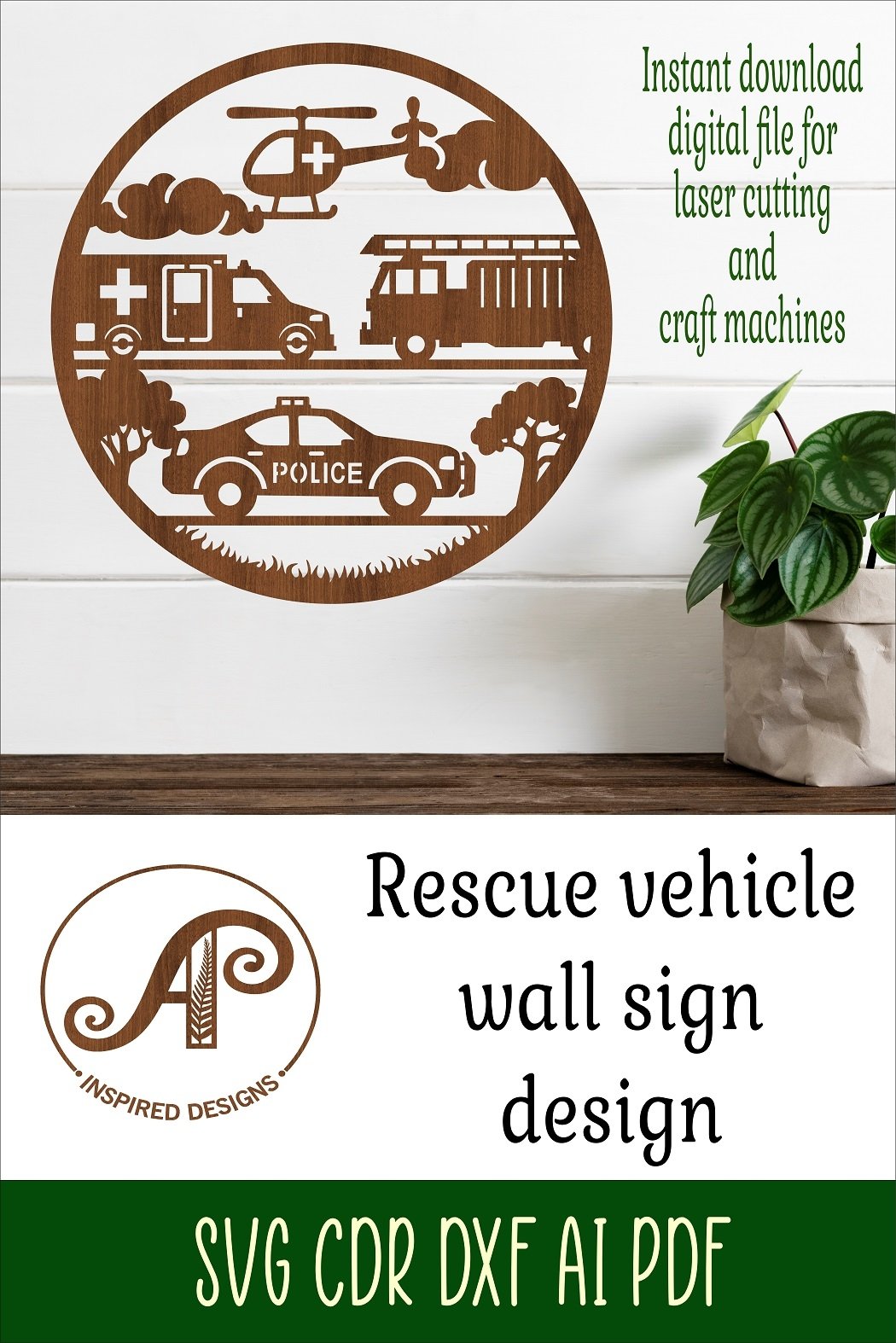 Rescue vehicles wall art sign, SVG file. vector file