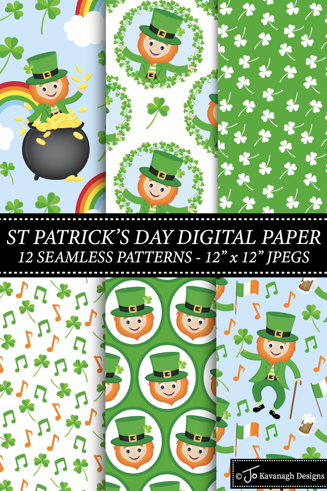 St patricks day digital papers, St patricks day patterns P48