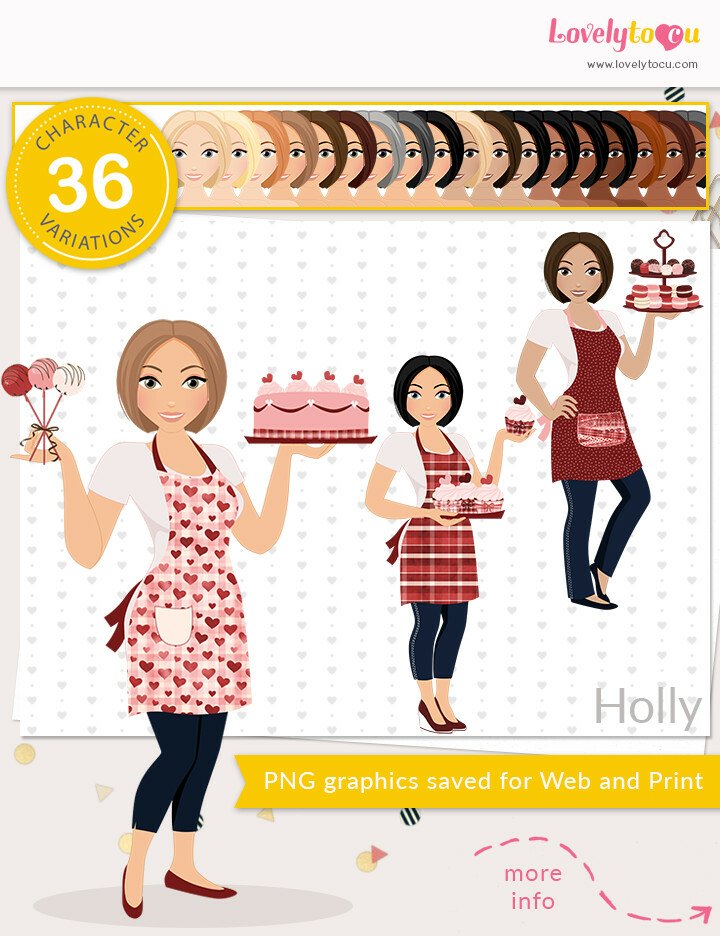 Baking girl clipart, Valentine sweets & cakes, (1189776)