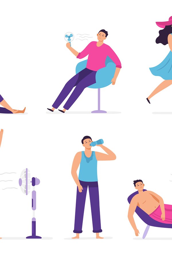 People cooling in hot weather. Rest from hot summer weather,