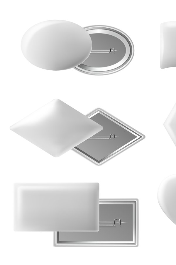 Blank button badge. Realistic pin buttons, white plastic