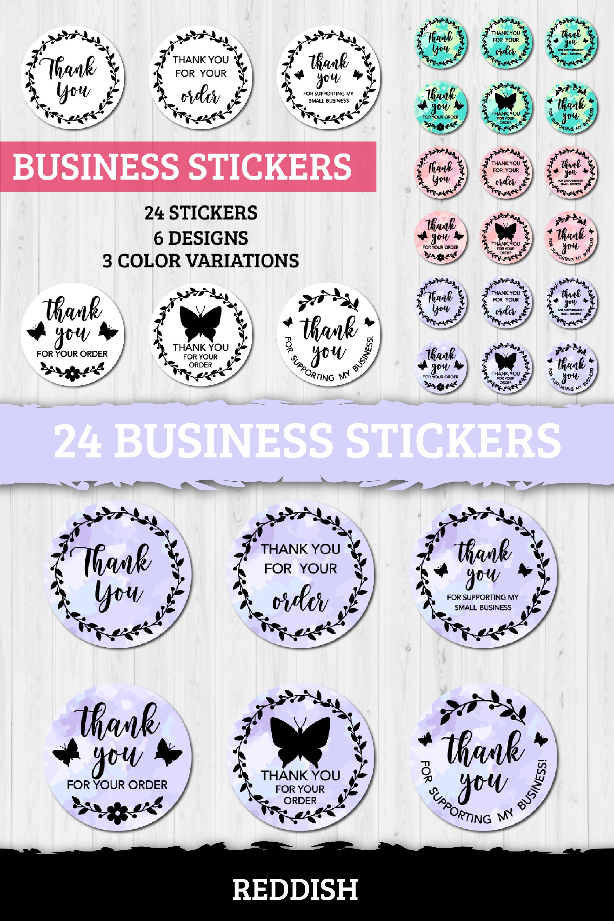 24 Small Business Stickers set, colour variations labels PNG
