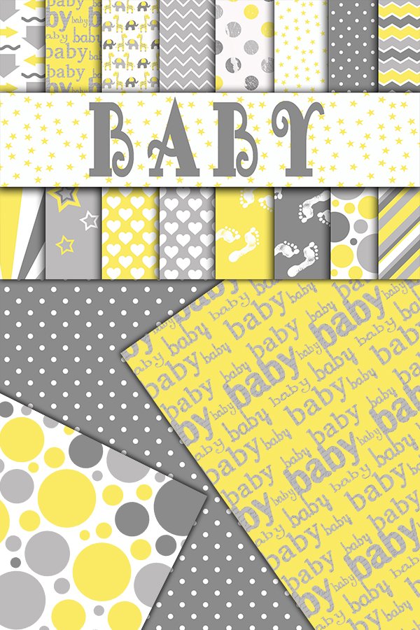 Baby Digital Paper in Grays and Yellow (37207)