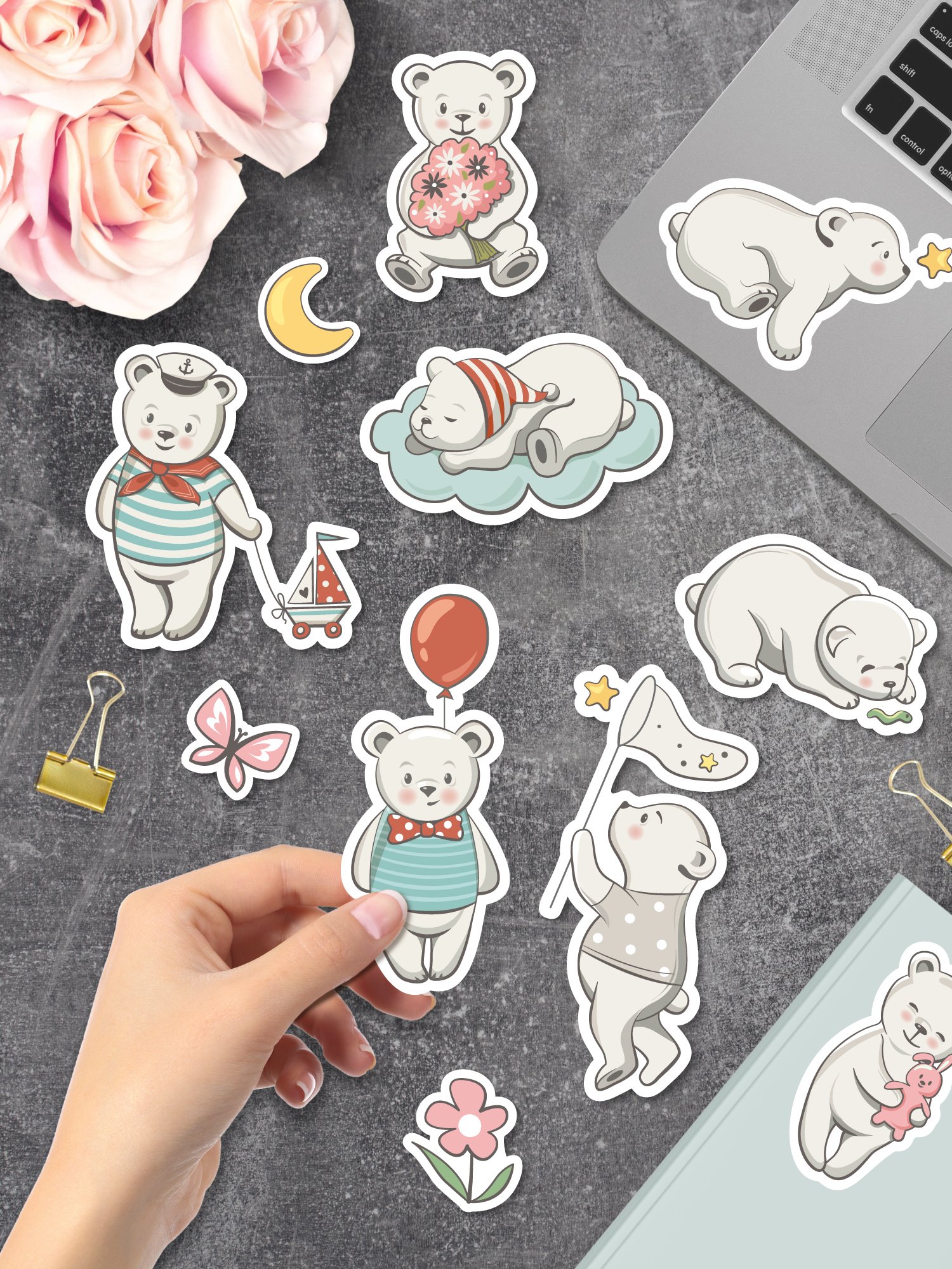 Cute bear stickers, printable childish design