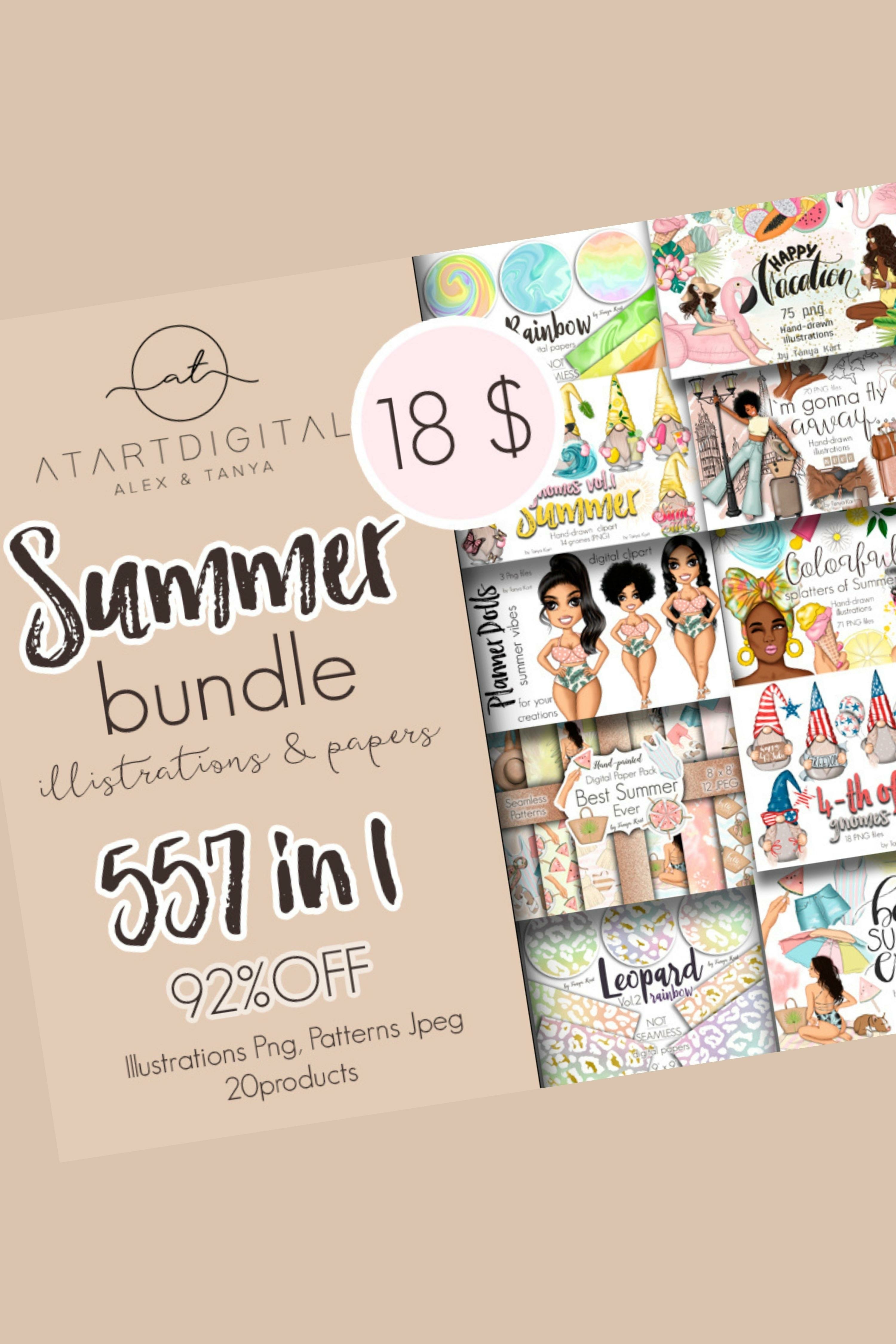 The Summer Bundle includes 12 Clip Arts and 8 Digital Papers