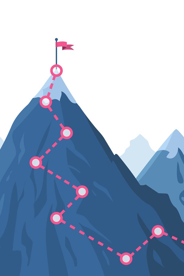 Mountain progression path. Climbing progress route, mountain