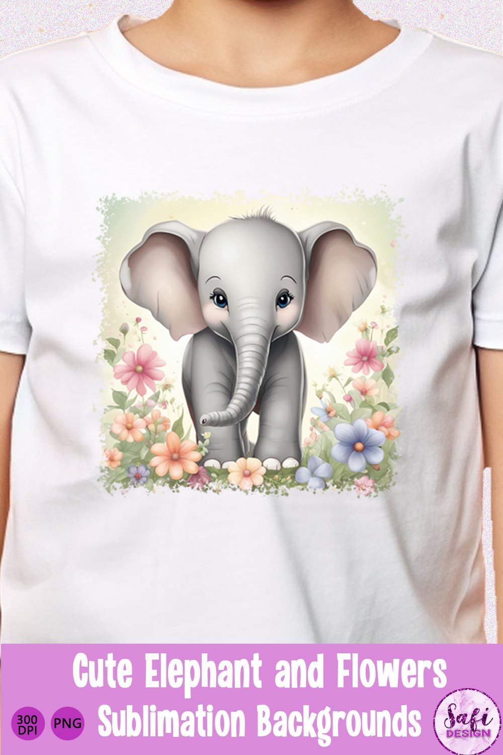 Cute Elephant and Flowers Sublimation Background