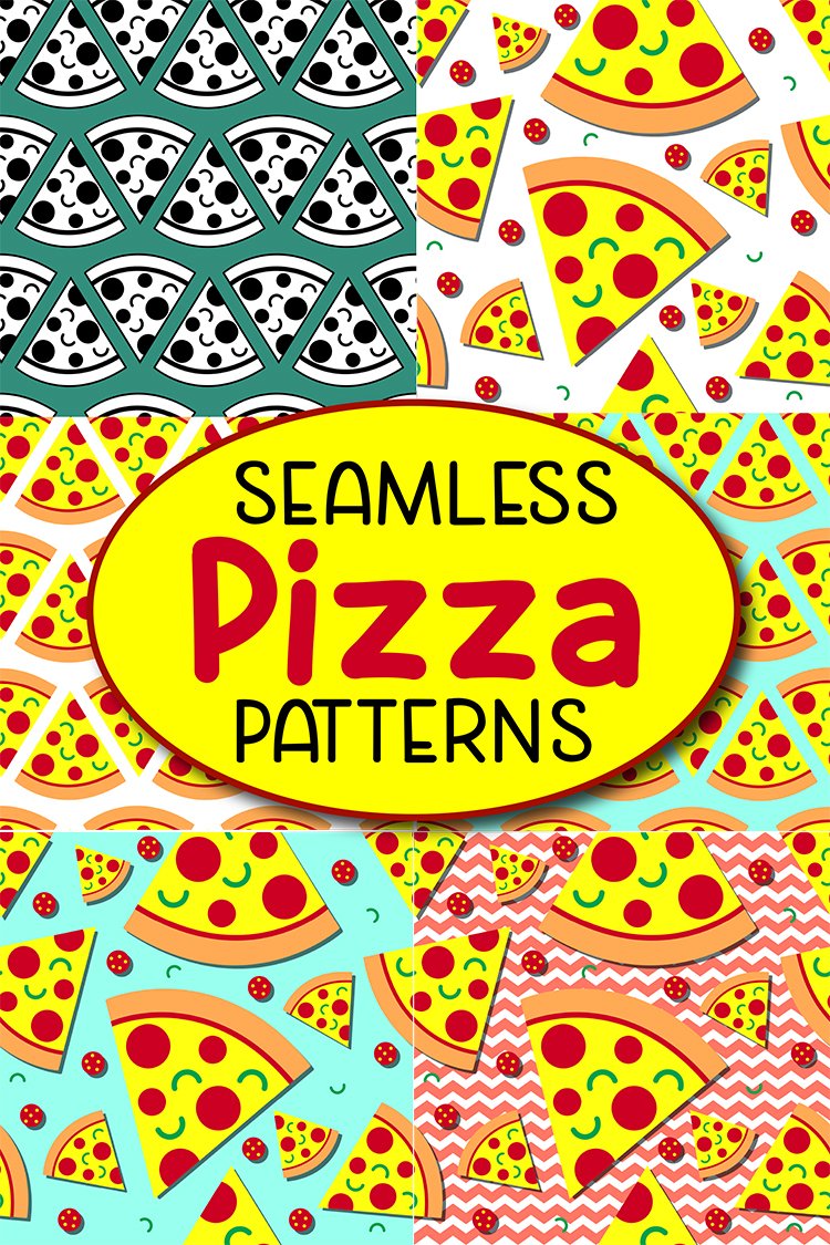 Colorful Pizza Slice Patterns Pizzas Digital Papers Bundle
