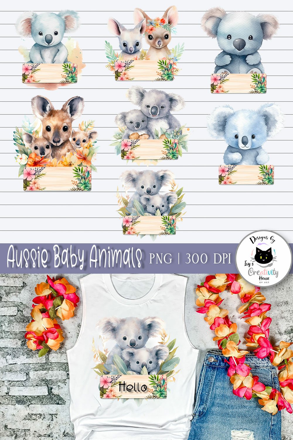 Cute Baby Animal Clipart | Watercolor Floral Animal PNG