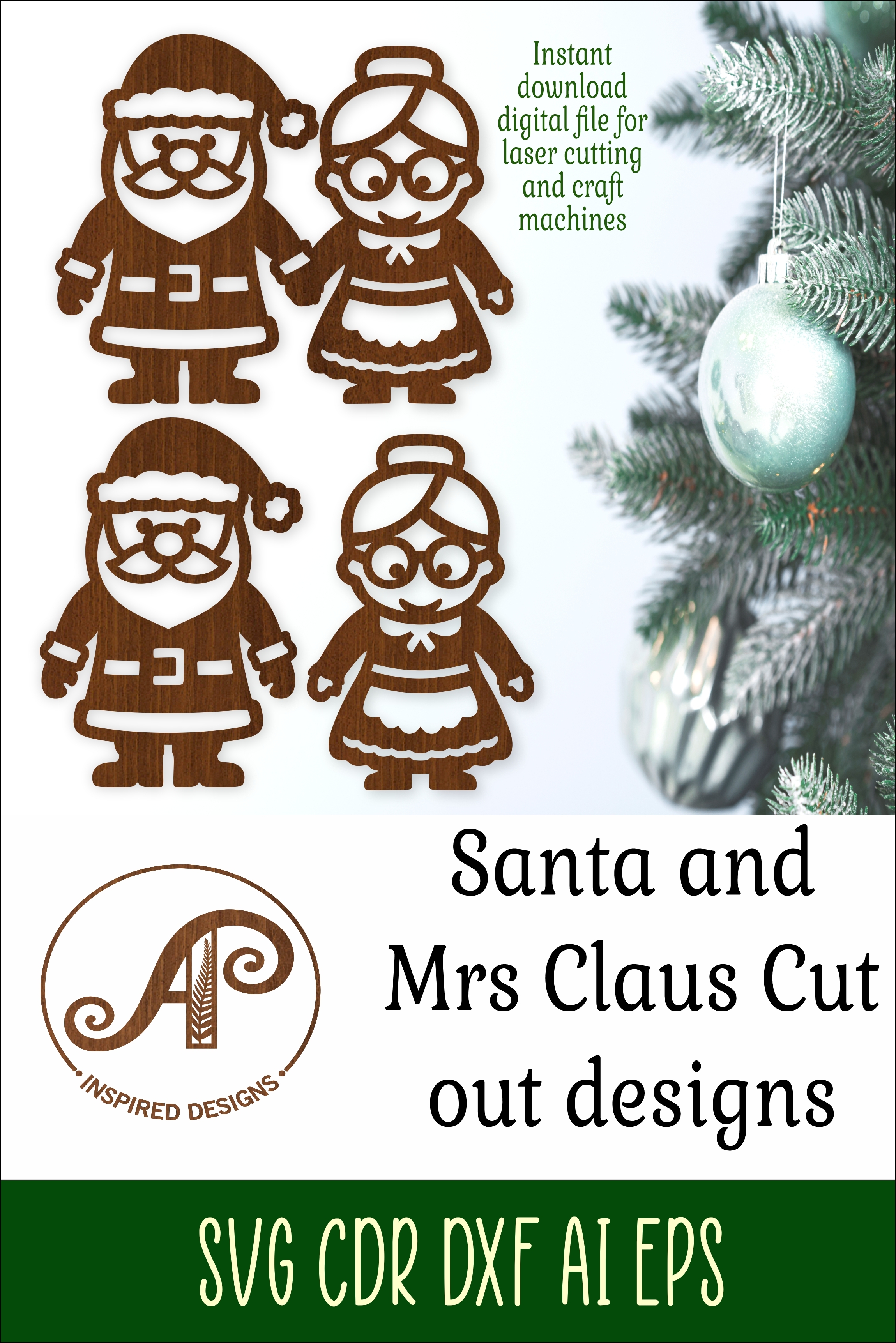 Santa and Mrs Claus shape silhouette Christmas laser cut