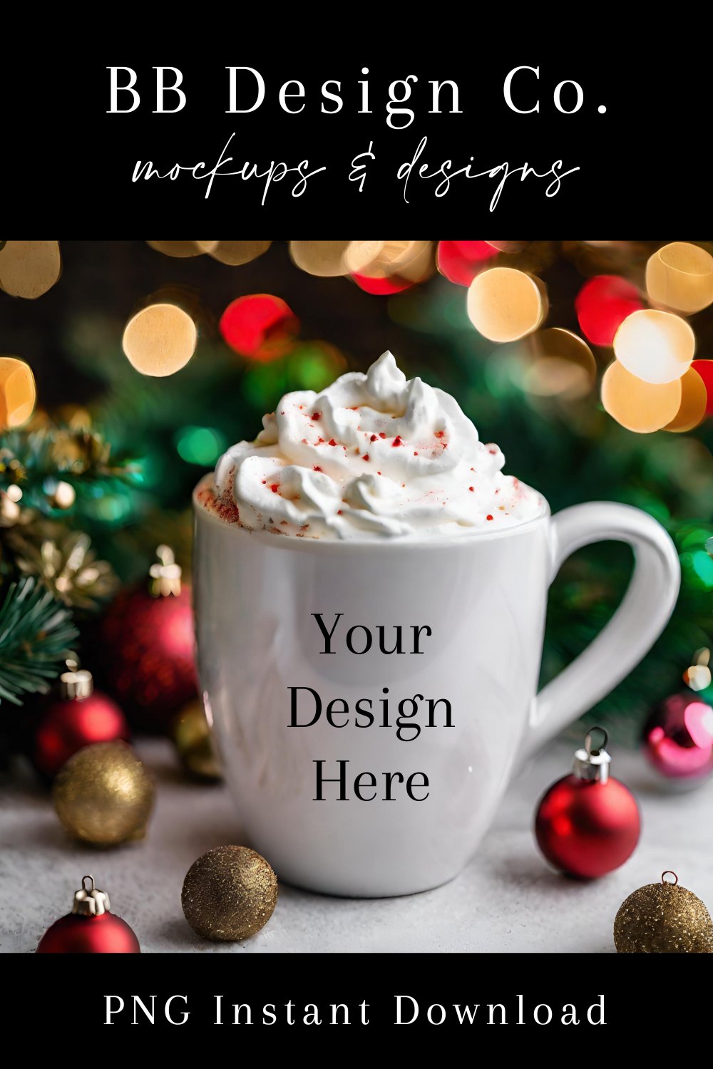11 oz Latte Christmas Mug Mockup, Hot Cocoa, Tree, (2895745)