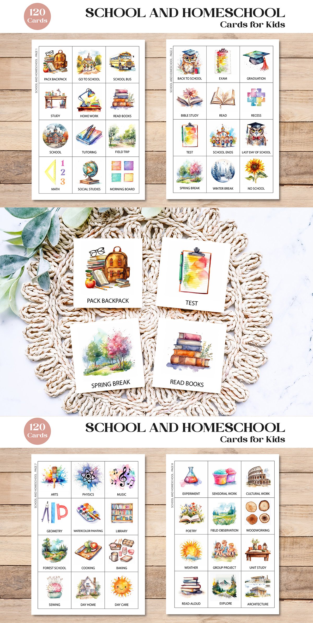 School and Homeschool Visual Cards, Daily Rhythm Schedule