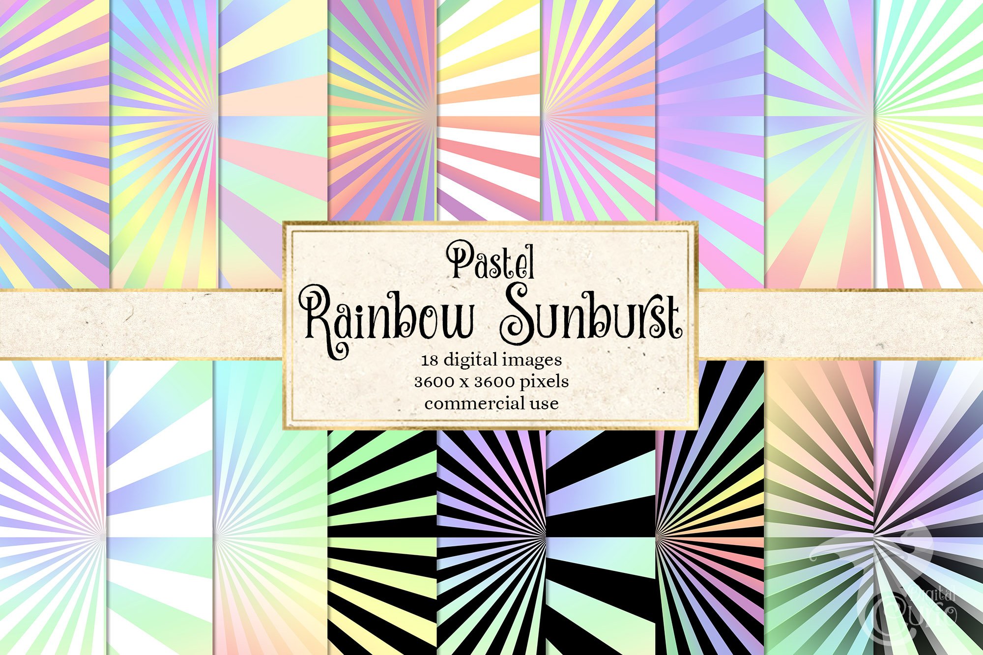 Pastel Rainbow Sunburst Digital Paper
