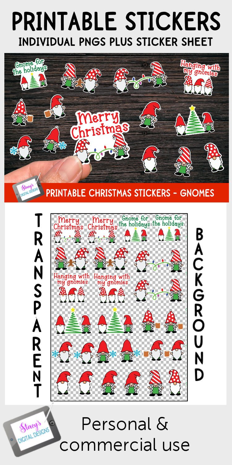 Gnome Christmas Stickers - 14 Print and cut stickers