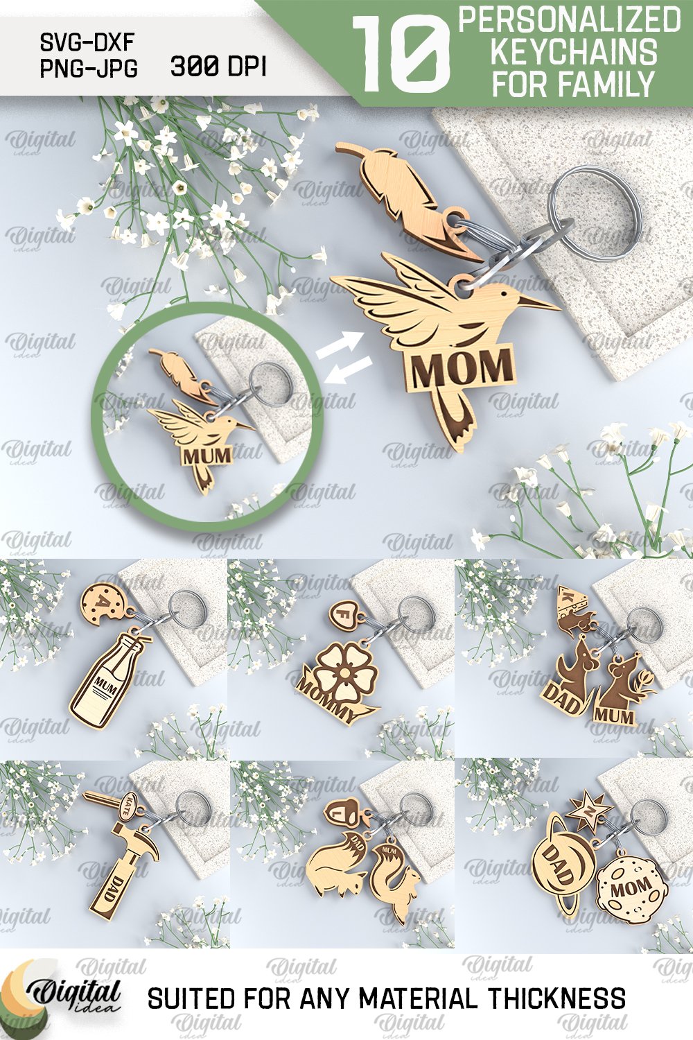 Personalized Keychains for Family Laser Cut Bundle