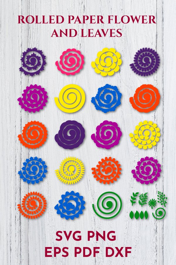 Rolled paper flowers. 18 designs and leaves. Cut files. SVG