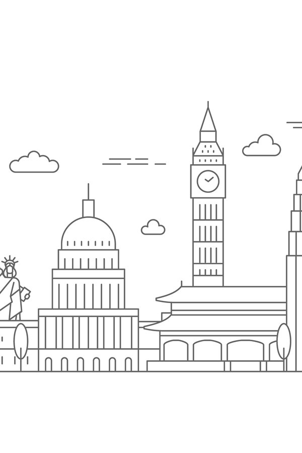 World travel tour line concept with famous culture landmark.