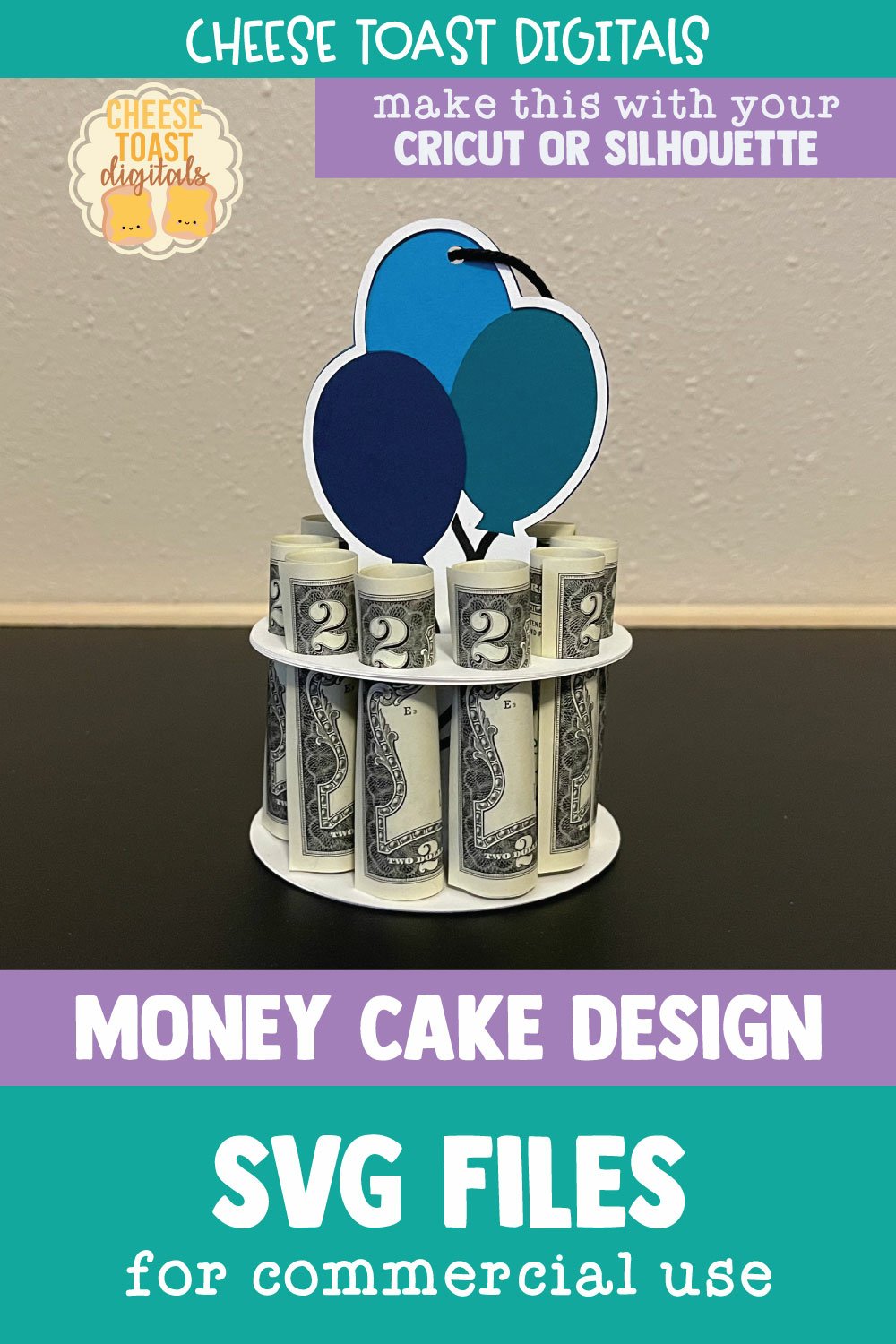 Balloons Money Cake SVG | Birthday Money Holder File