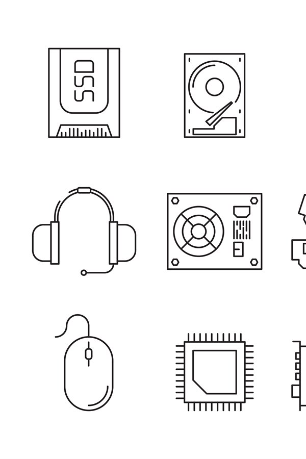 Hardware pc components. Symbols of computer items processor