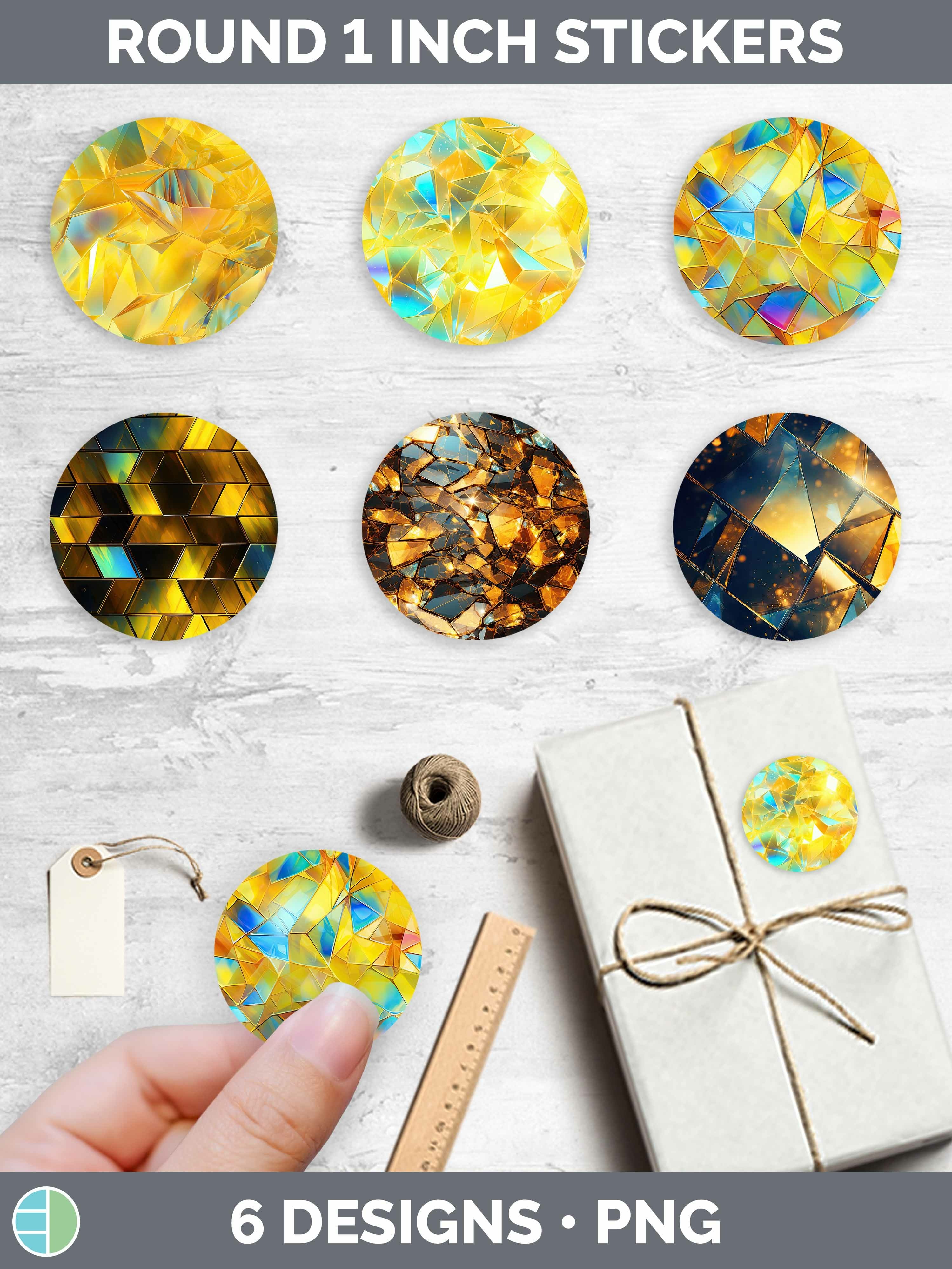 Holographic Yellow Stickers | Round Labels Bundle