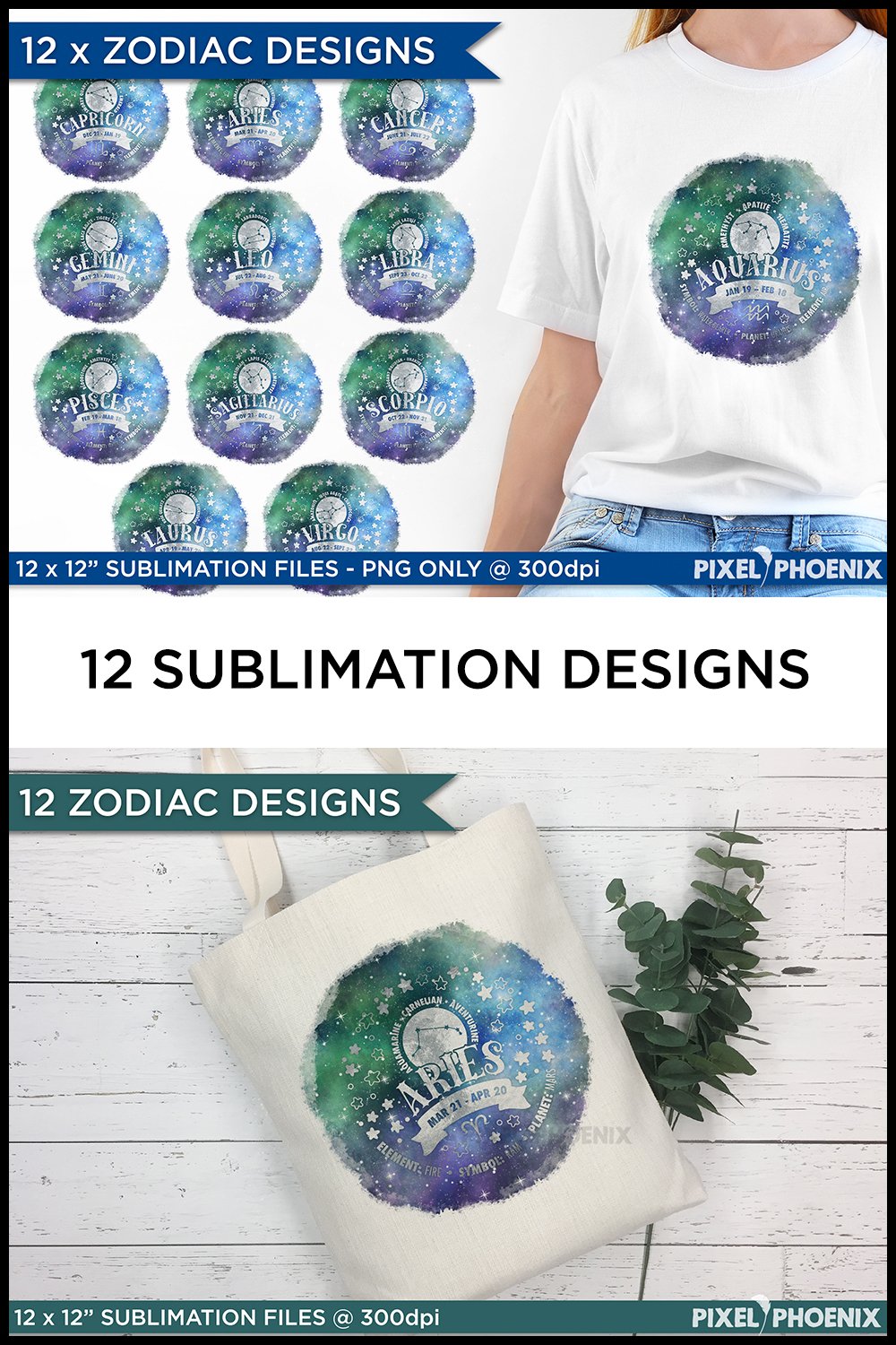 12 Zodiac Sublimation Designs | Blue Sublimation Circles